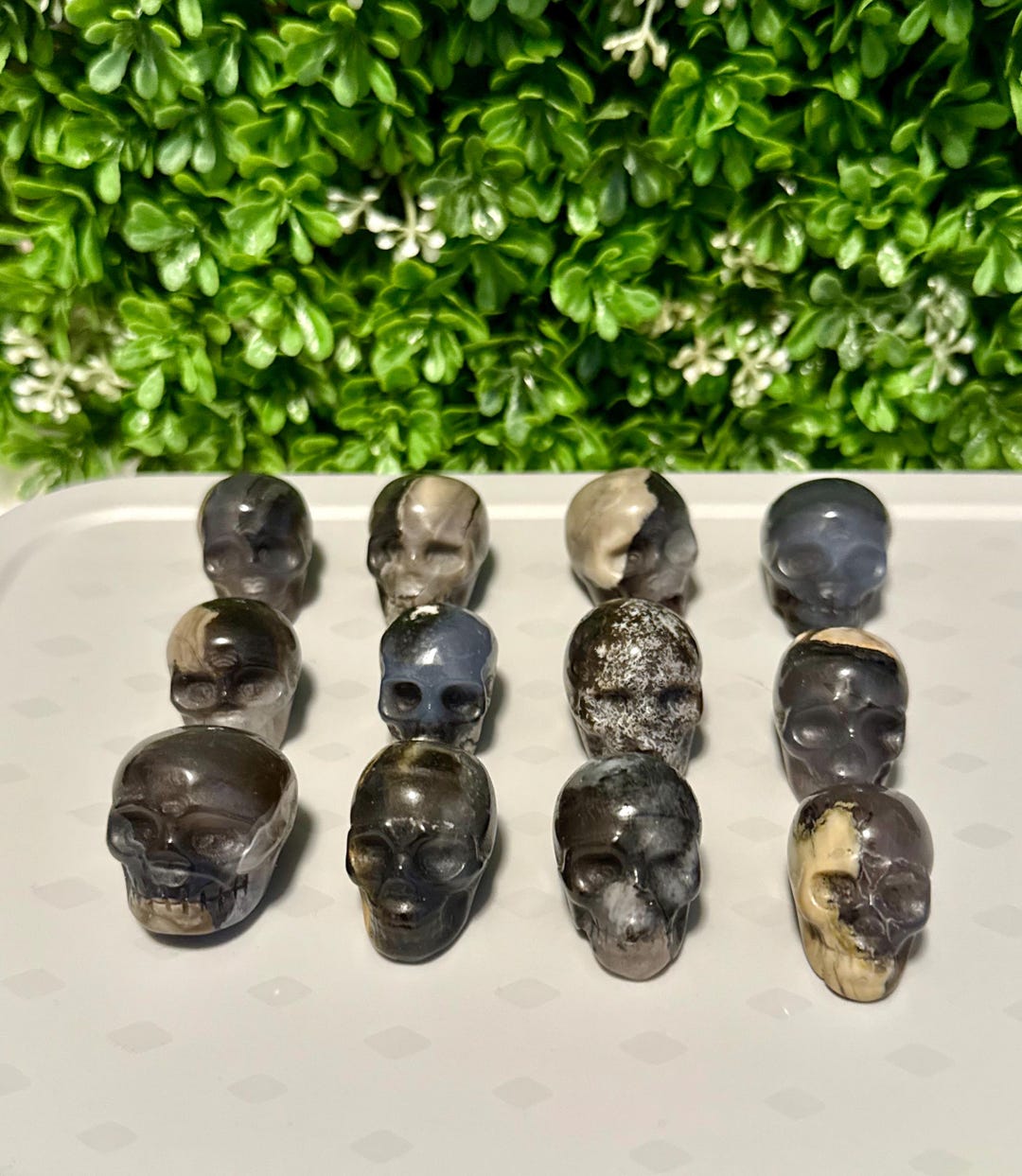 Volcano Agate Crystal Skull Carvings | UV Reactive Volcano Agate ...