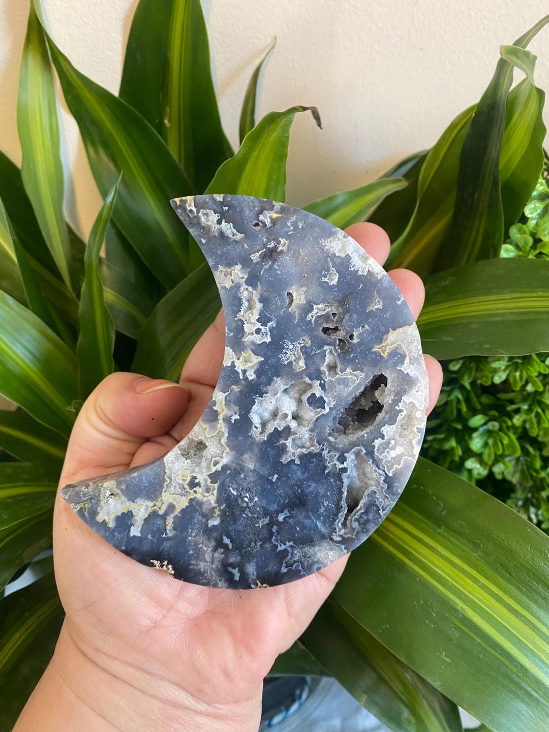 Blue Plume Crystal Moons | Blue Plume With Druzy Crystal Moons | Blue ...