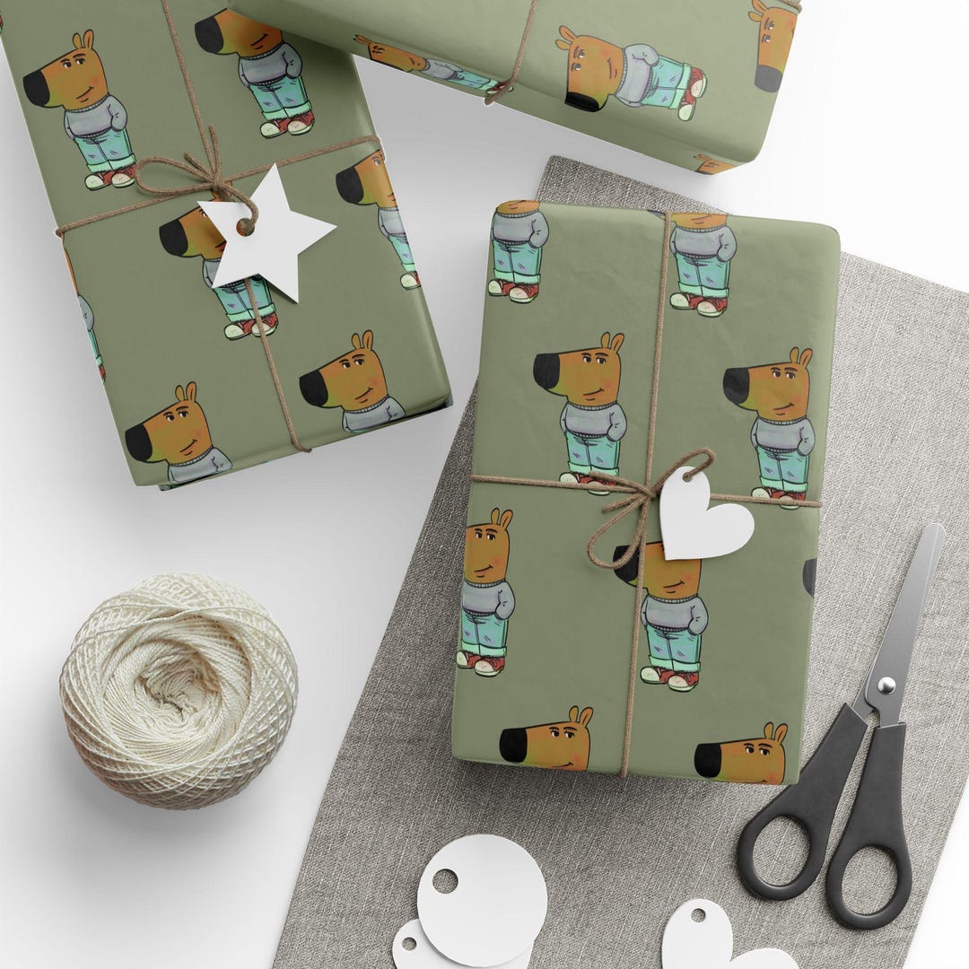 Just A Chill Guy Wrapping Paper | Green | Meme Funny Holiday Gift Wrap ...