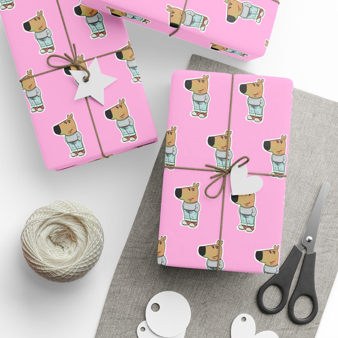 Just A Chill Guy Wrapping Paper | Pink | Meme Funny Holiday Gift Wrap ...