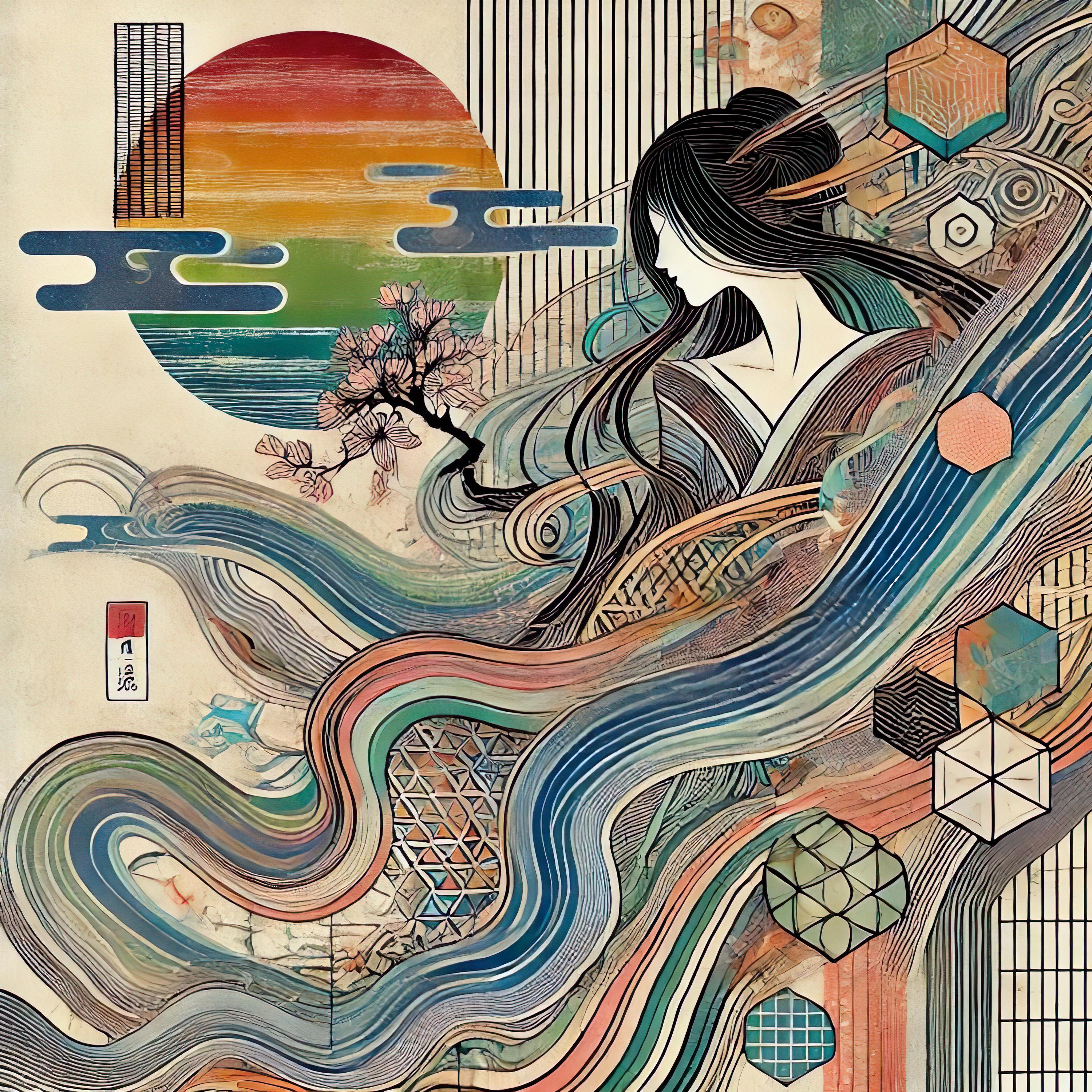 Abstract Ukiyo-e Art Print | Japanese Woodblock Fusion | Modern ...