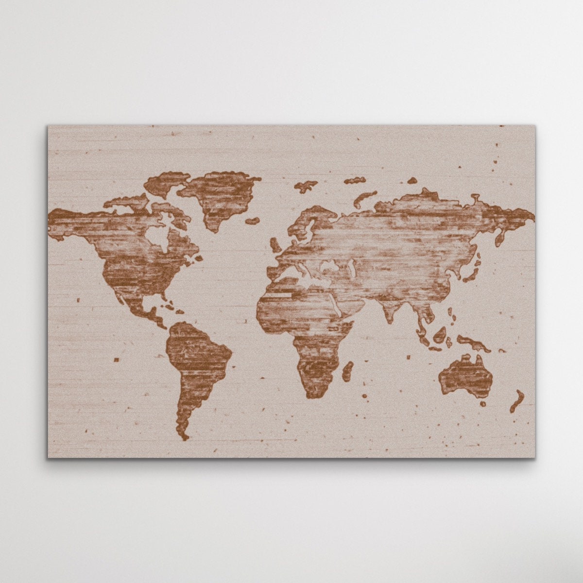 Neutral Map of the World Print, Framed World Map Wall Art Print, Rustic ...