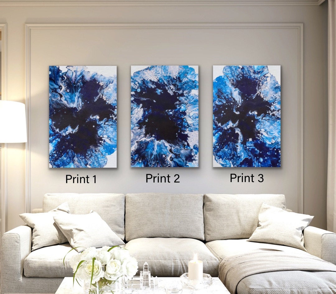 Abstract Blue Wall Art Prints Set of 3 Prints Blue, Original Abstract ...