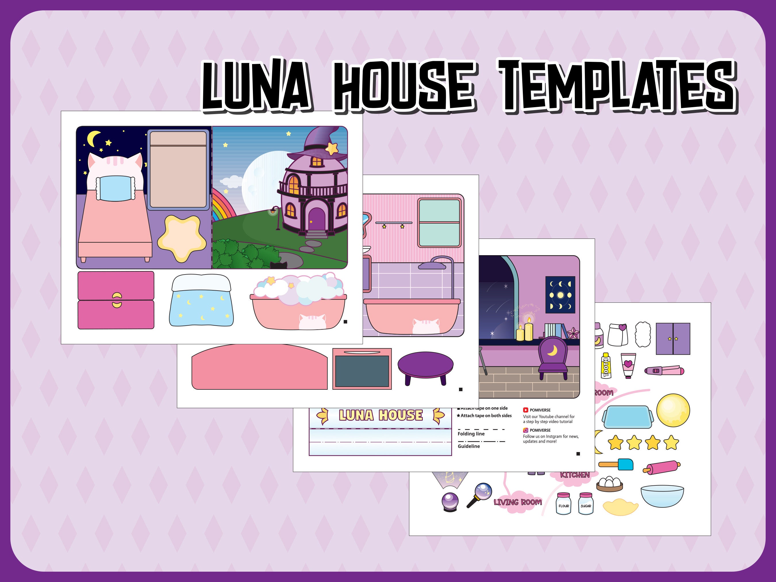 Digital Unicorn Paper Doll LUNA House by POMIVERSE Printable - Etsy