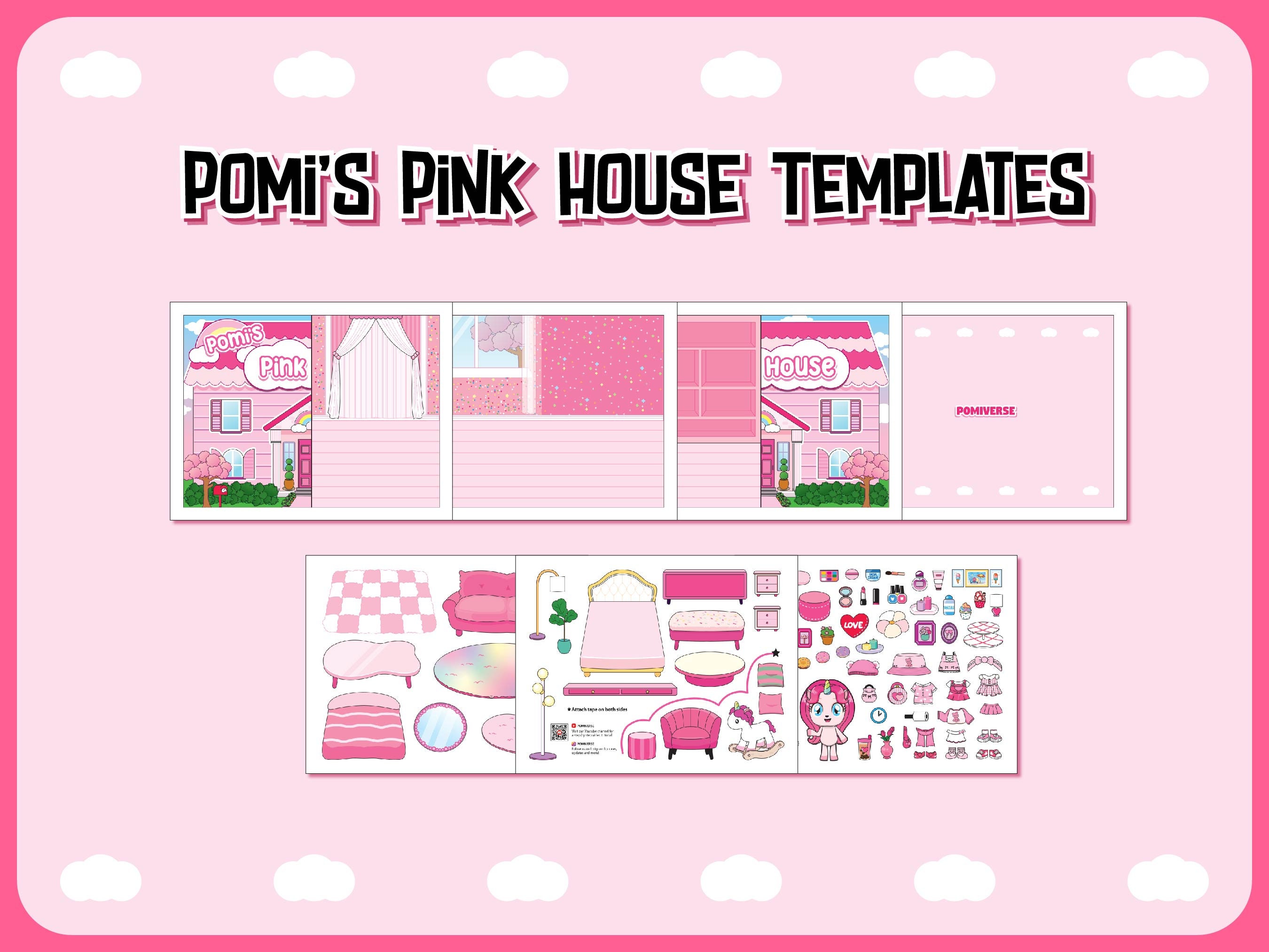 Digital Unicorn Paper Doll-pomi's Pink House by POMIVERSE, Printable ...