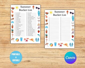 Editable Summer Bucket List Printable for Kids, Personalized Summer ...
