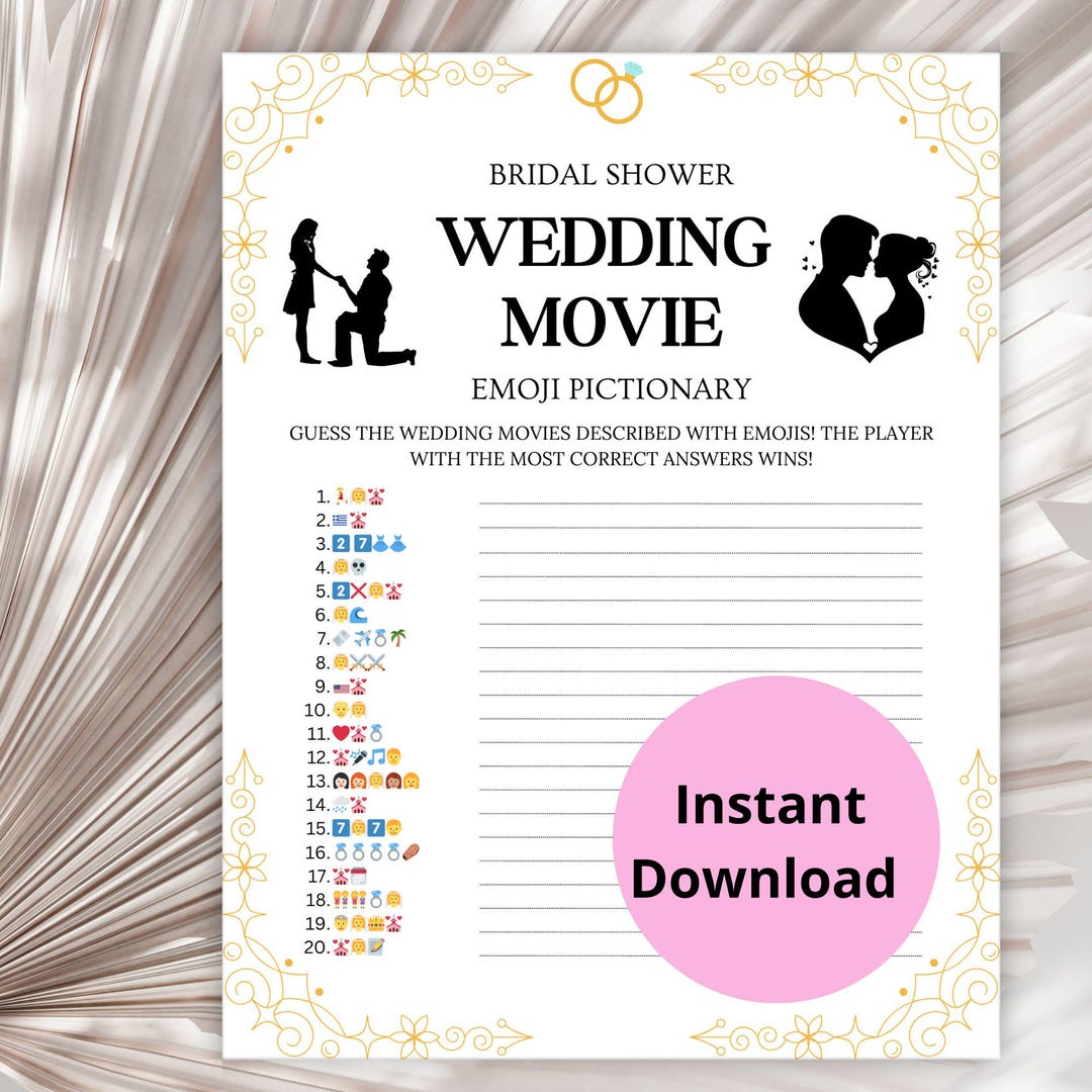 Bridal Shower Wedding Movie Emoji Pictionary Game (digital Download ...
