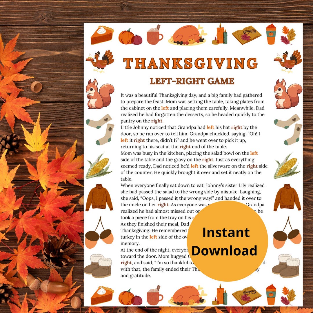 Thanksgiving Left Right Game, Friendsgiving Games, Thanksgiving Party ...