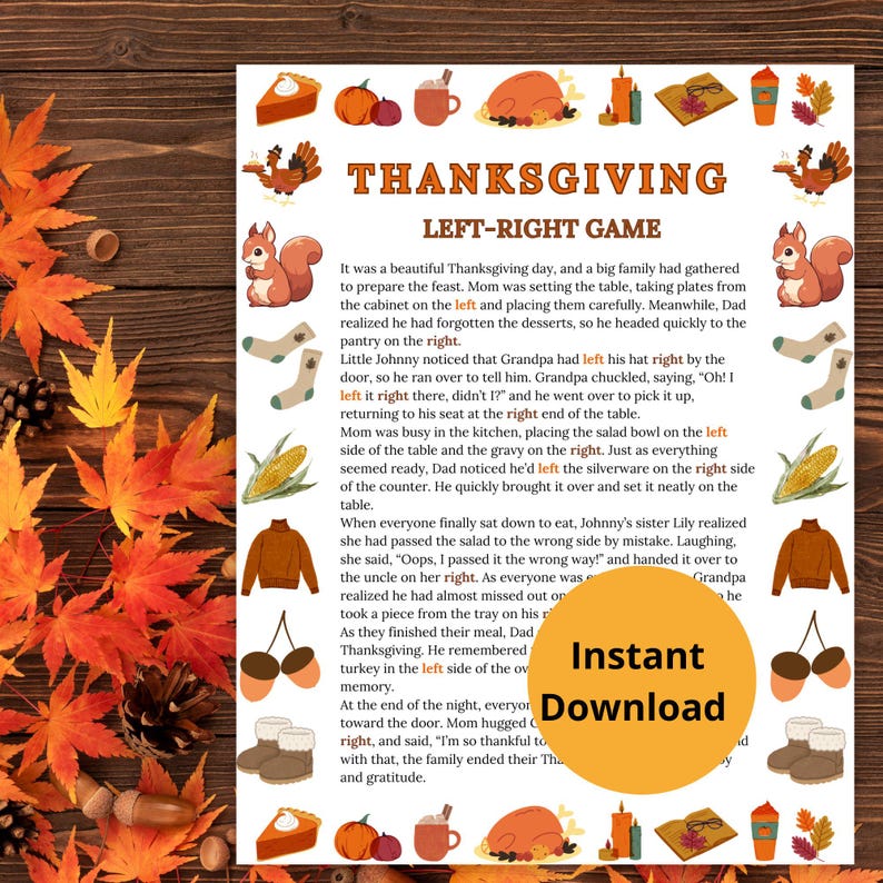 Thanksgiving Left Right Game, Friendsgiving Games, Thanksgiving Party ...