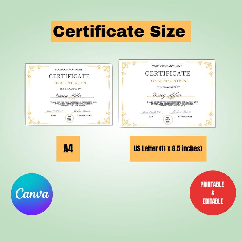 Editable Certificate of Appreciation Template (digital Download) - Etsy