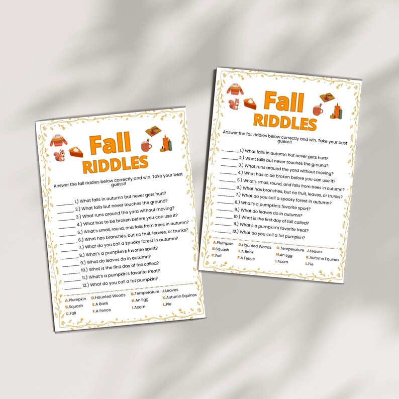 Fall Riddles, Fall Games, Fall Party Games, Autumn Games, Fall Games ...