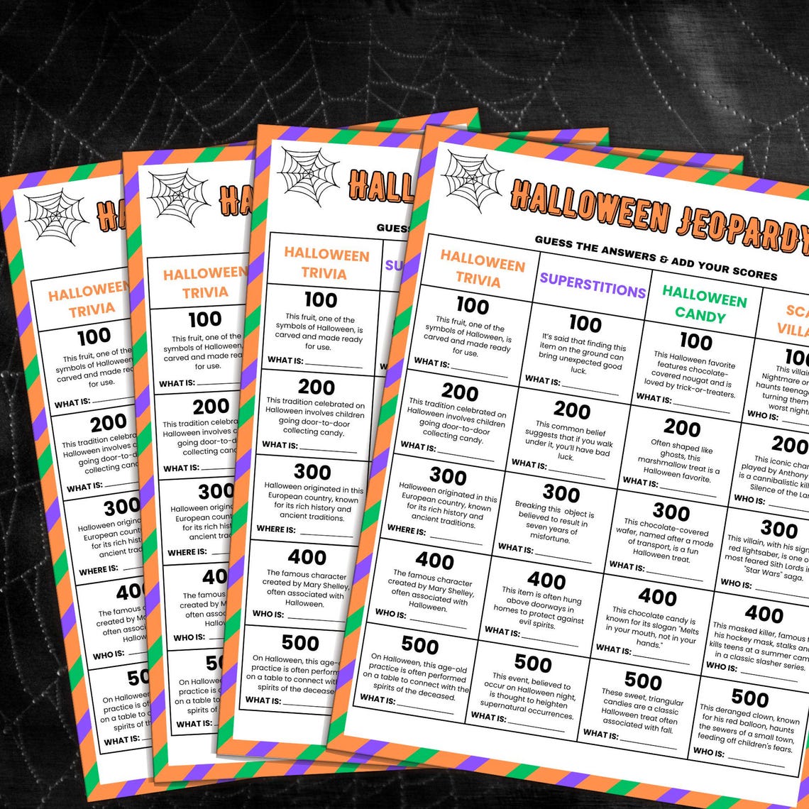 Halloween Jeopardy Game: Trivia for Adults & Kids (digital Download) - Etsy
