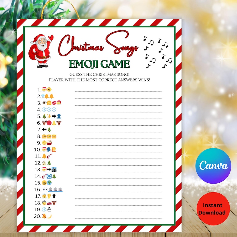Christmas Songs Emoji Game, Christmas Songs, Christmas Printable Game ...
