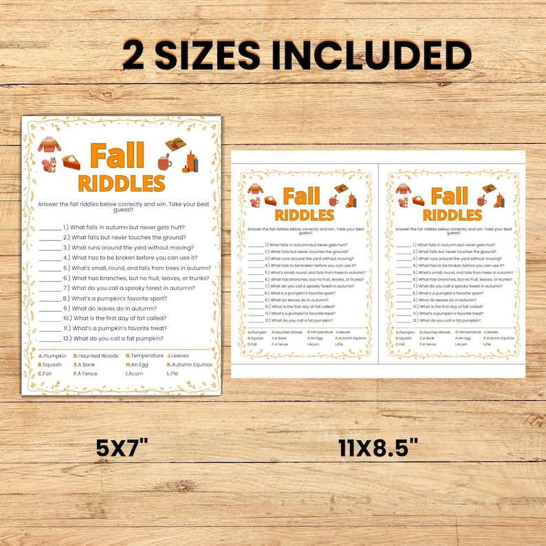 Fall Riddles Game: Autumn Party & Classroom Activity (digital Download ...