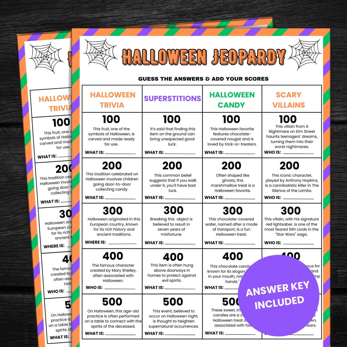 Halloween Jeopardy Game: Trivia for Adults & Kids (digital Download) - Etsy