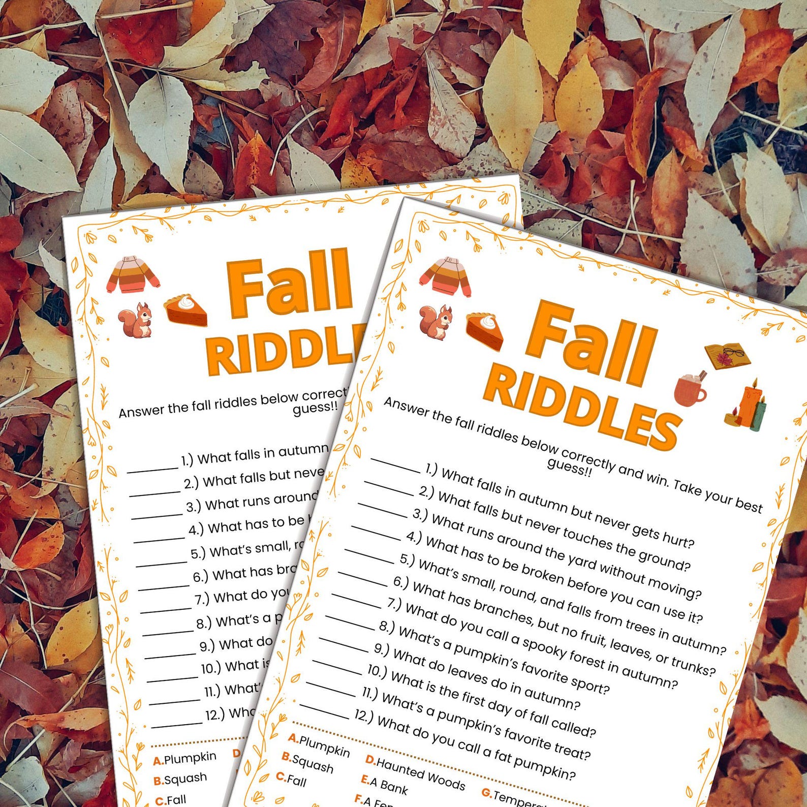 Fall Riddles Game: Autumn Party & Classroom Activity (digital Download ...