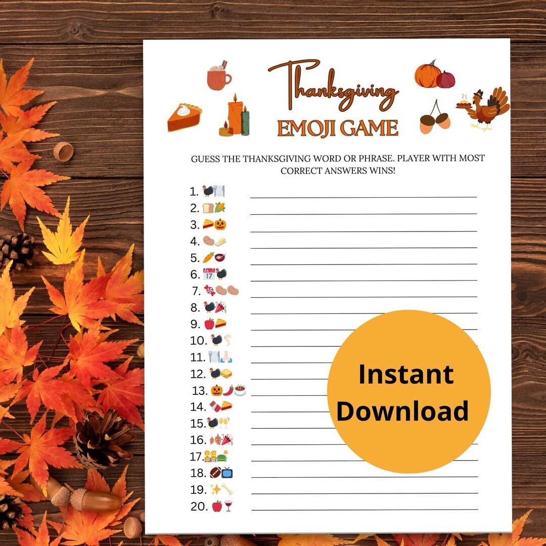 Thanksgiving Emoji Pictionary Game: Family Dinner Activity (digital ...