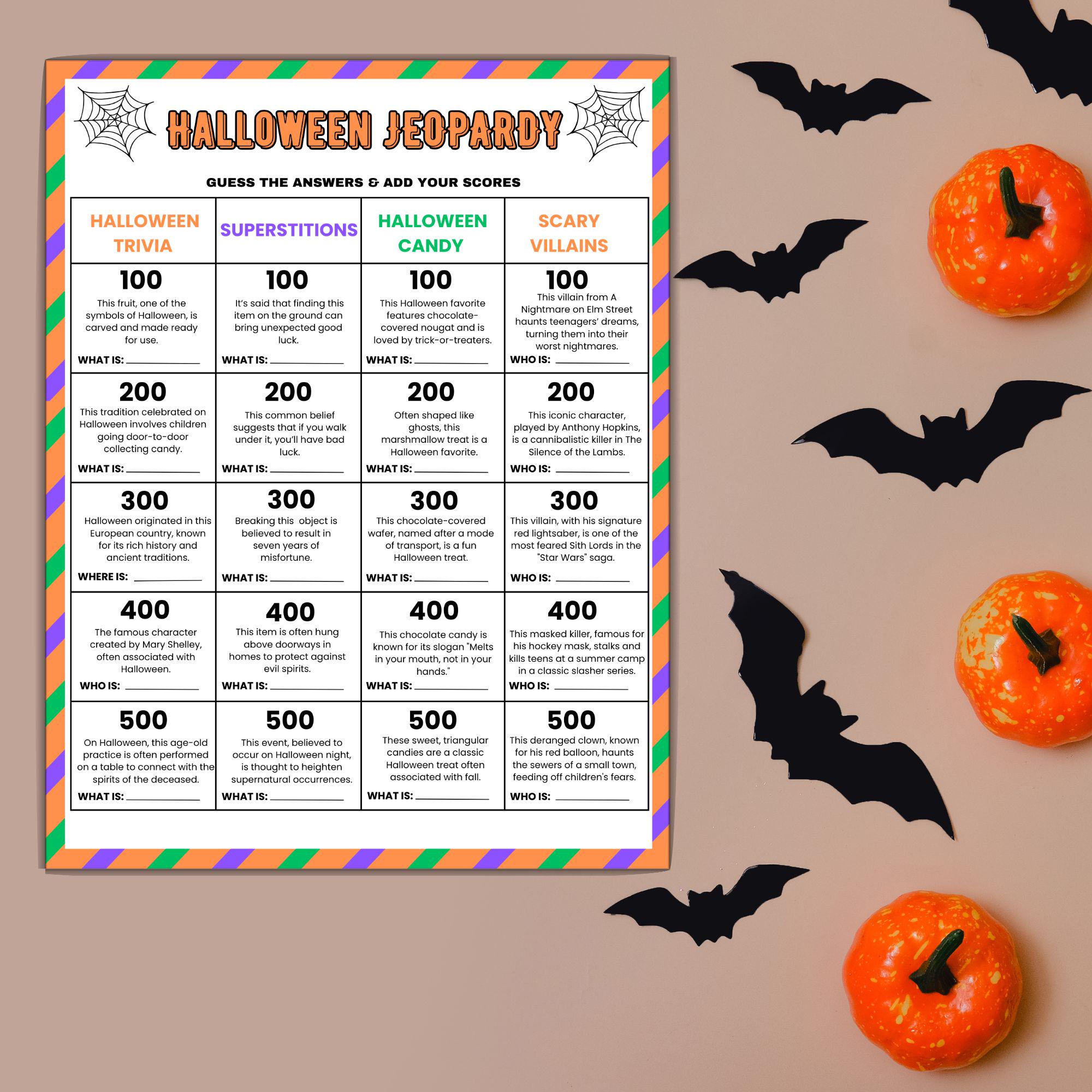 Halloween Jeopardy Game: Trivia for Adults & Kids (digital Download) - Etsy