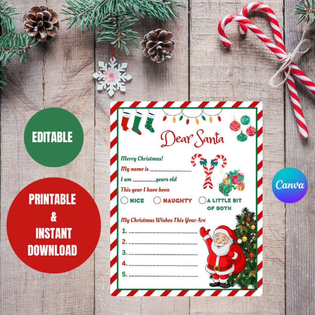 Carta a Santa / Carta imprimible a Santa / Descarga instantánea ...