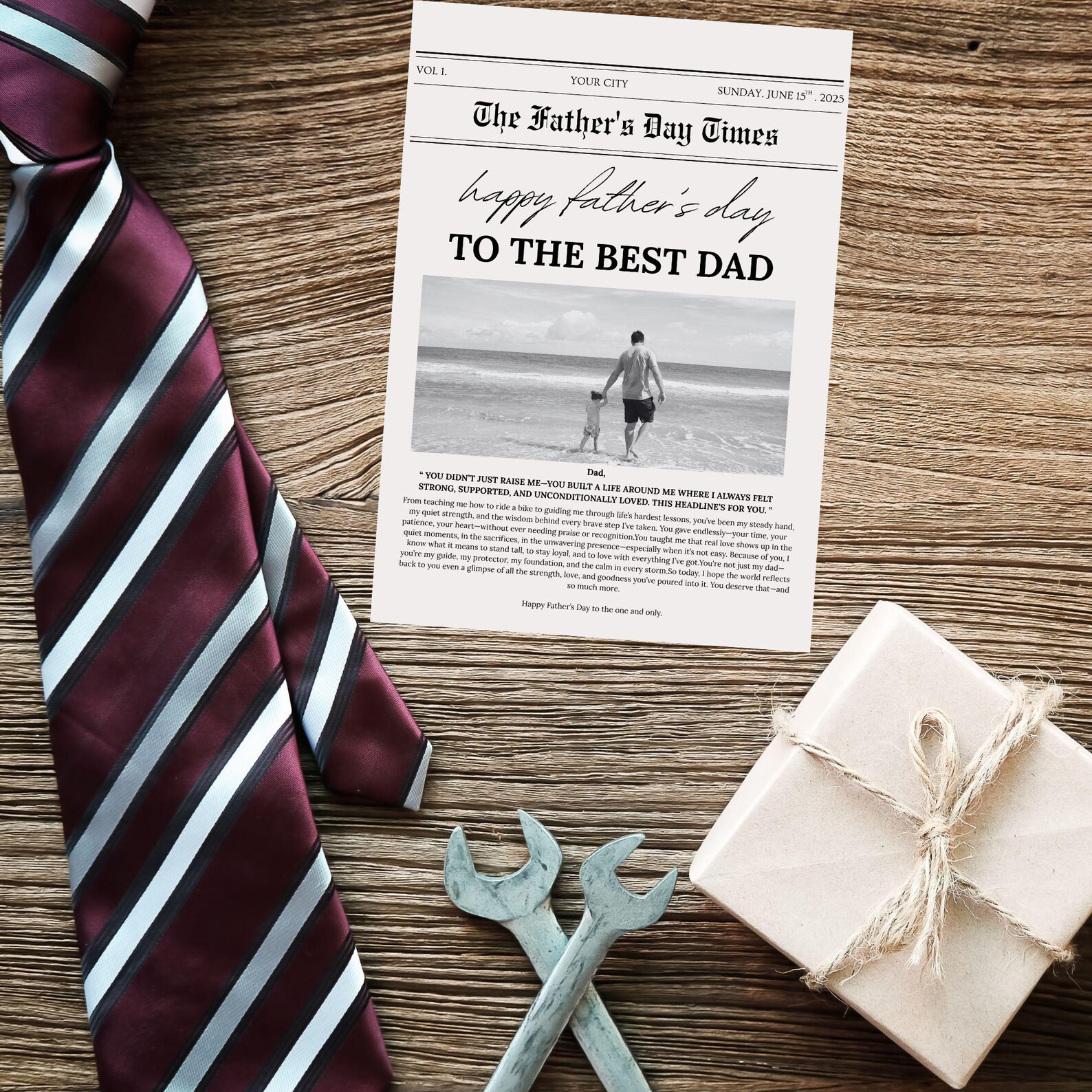 Canva Fathers Day Newspaper Template, First Father's Day DIY Gift for ...