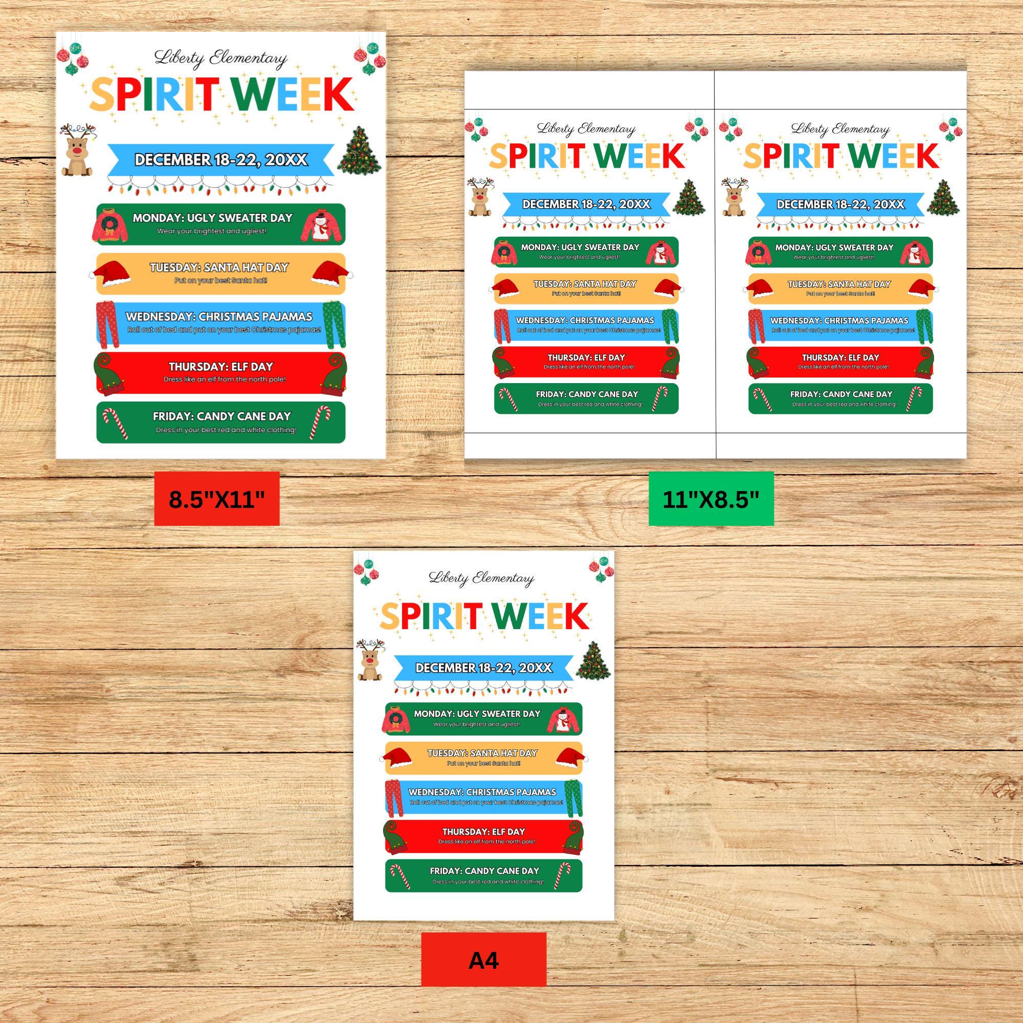 Editable Christmas Spirit Week Flyer, School Spirit Schedule, Winter ...