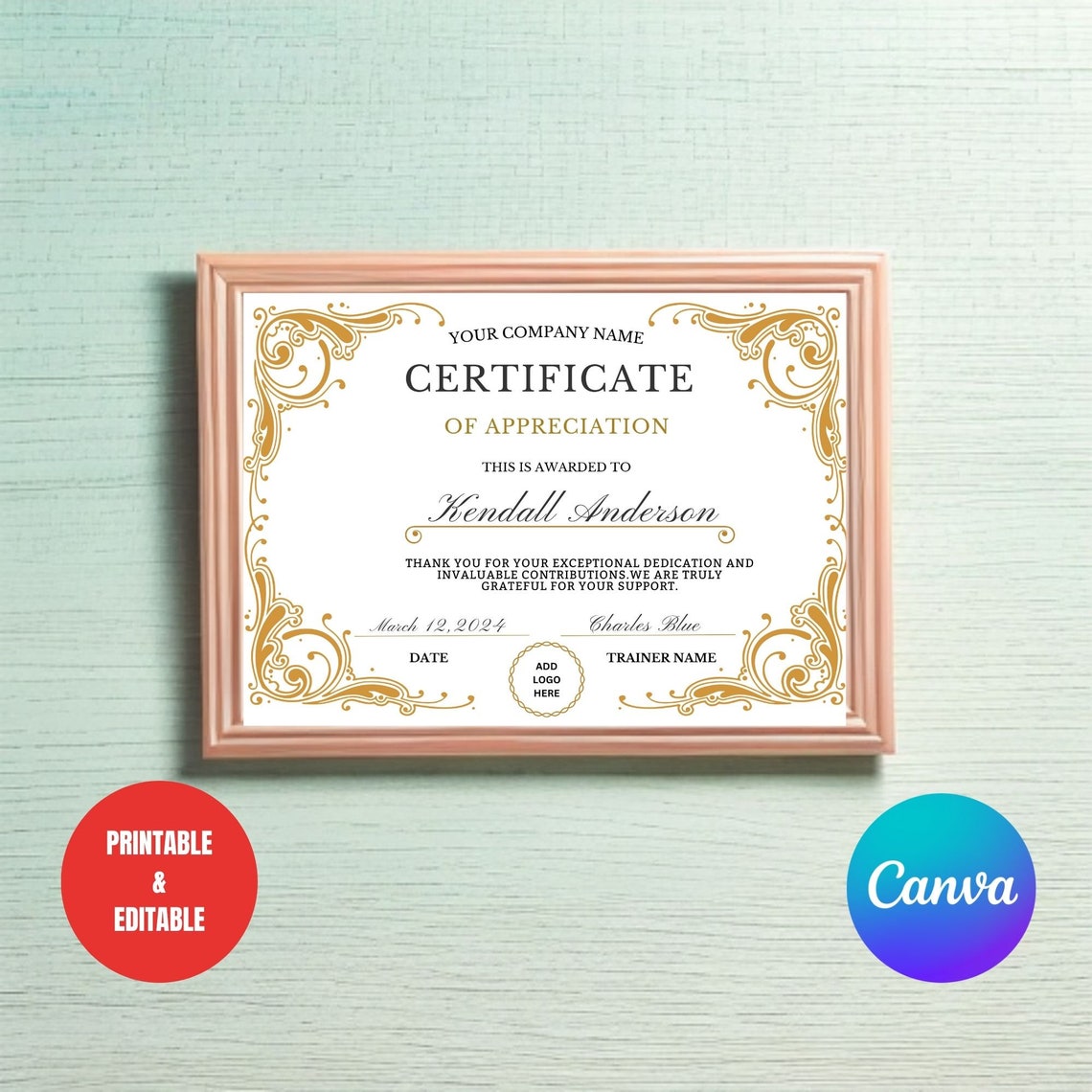 Editable Certificate of Appreciation Template, Printable Appreciation ...