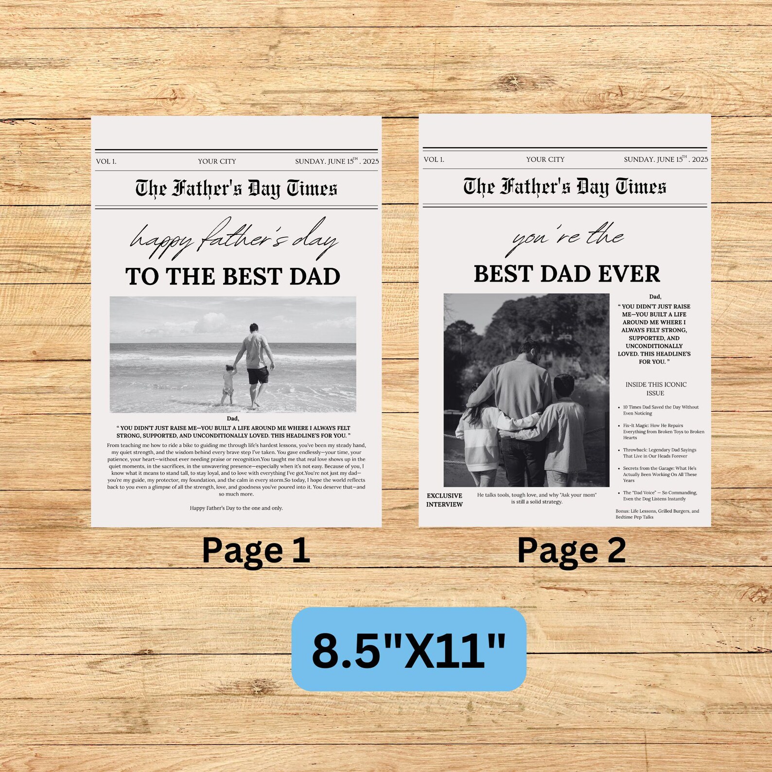 Canva Fathers Day Newspaper Template, First Father's Day DIY Gift for ...