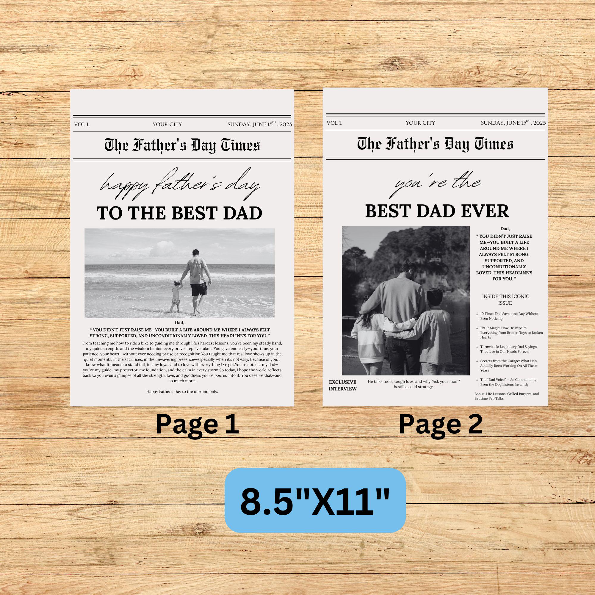 Canva Fathers Day Newspaper Template, First Father's Day DIY Gift for ...