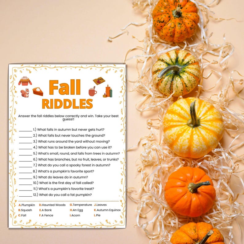 Fall Riddles Game: Autumn Party & Classroom Activity (digital Download ...