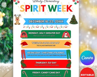 EDITABLE Christmas Spirit Week Flyer Canva Template, School Spirit ...