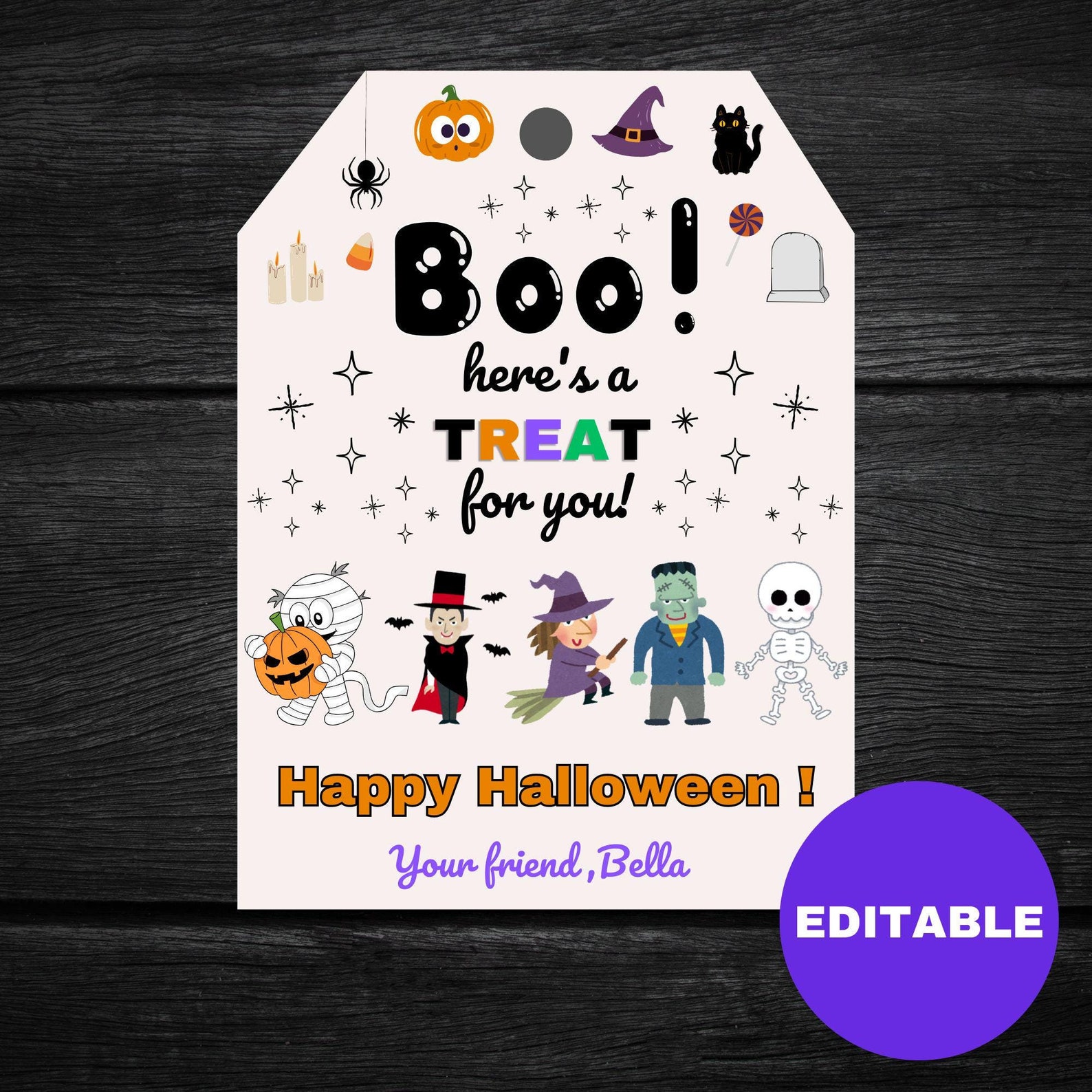 Editable Halloween Favor Tags, Boo Halloween Tags, Gift Tags ...