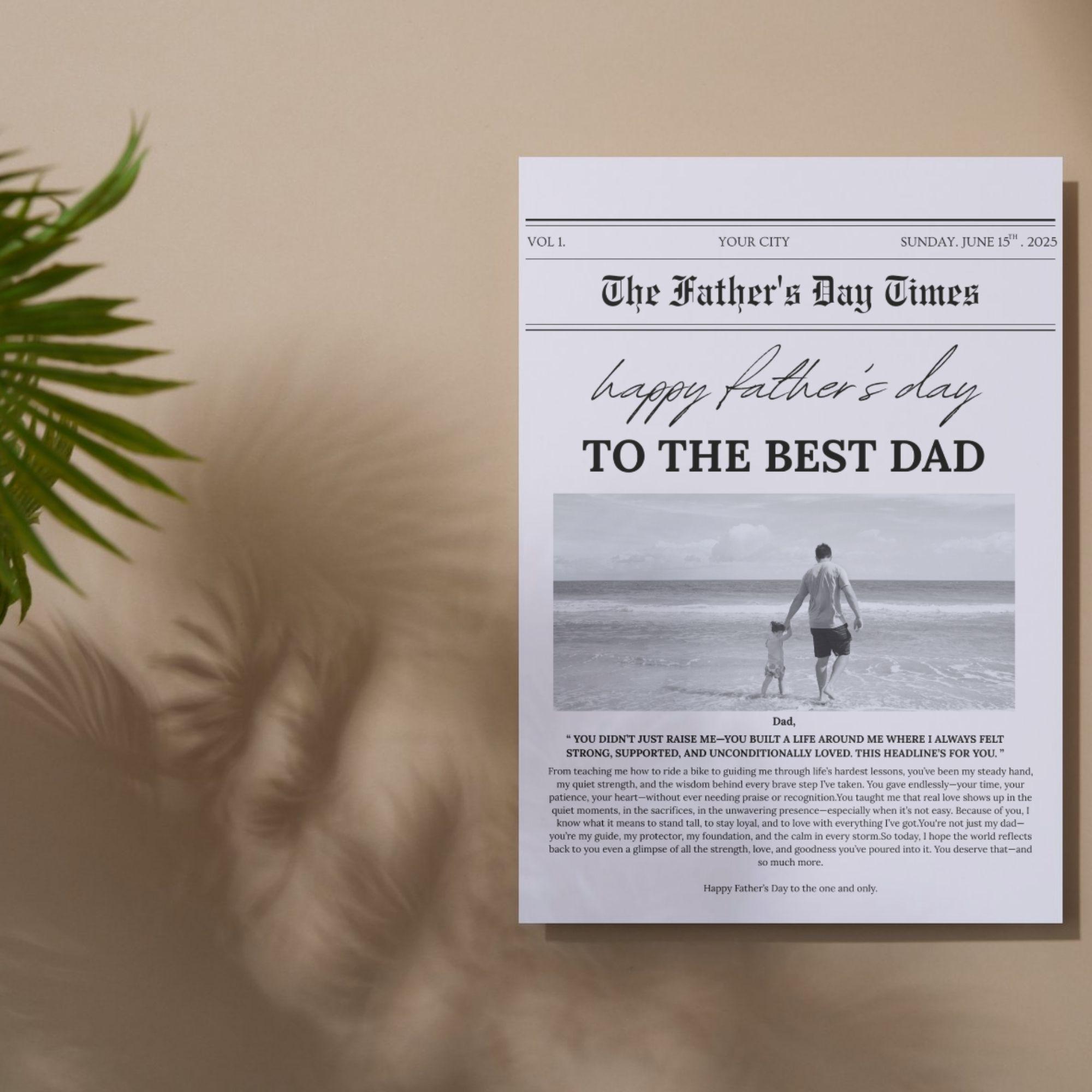 Canva Fathers Day Newspaper Template, First Father's Day DIY Gift for ...