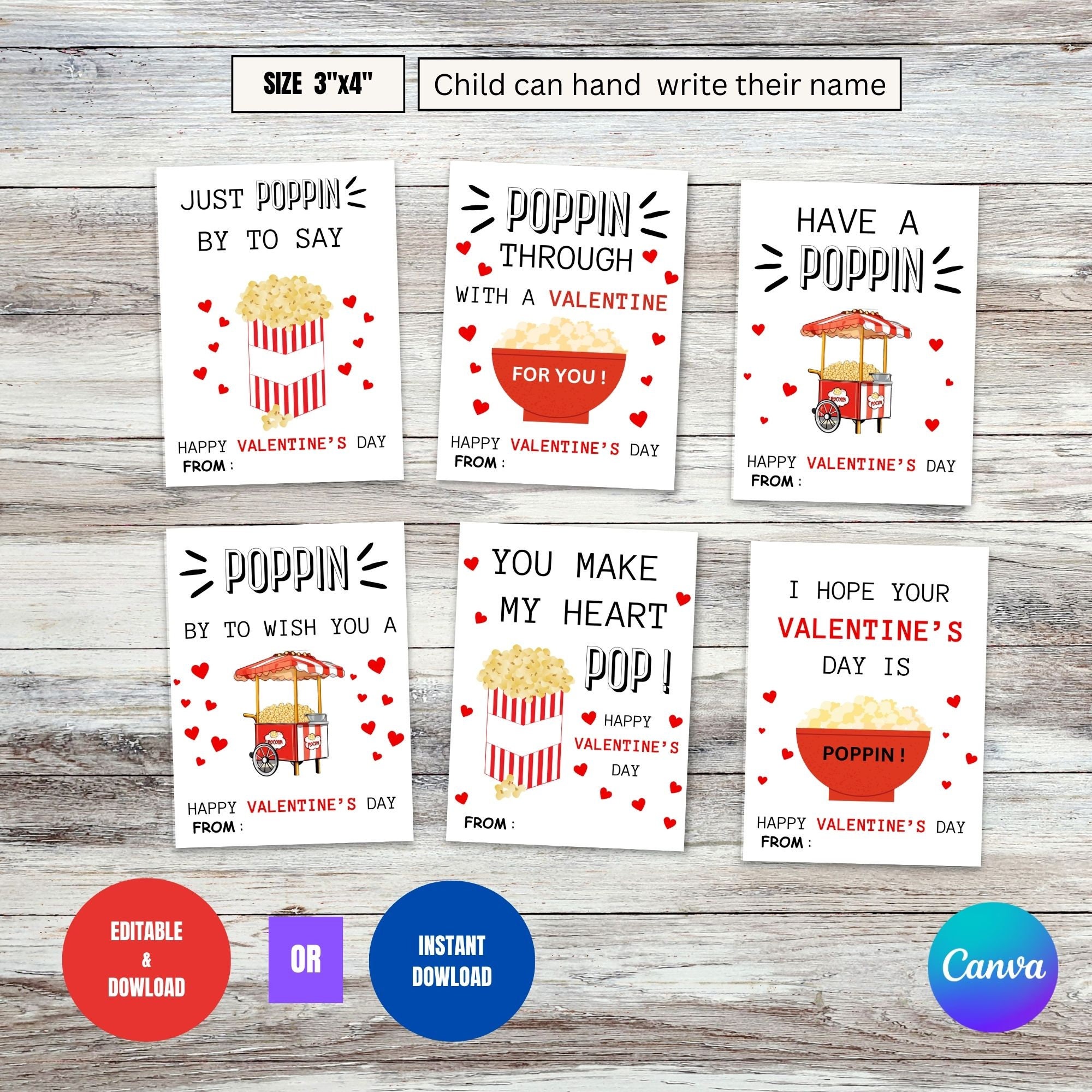 Popcorn Valentine Cards for Kids,kids Valentine Cards, Popcorn ...