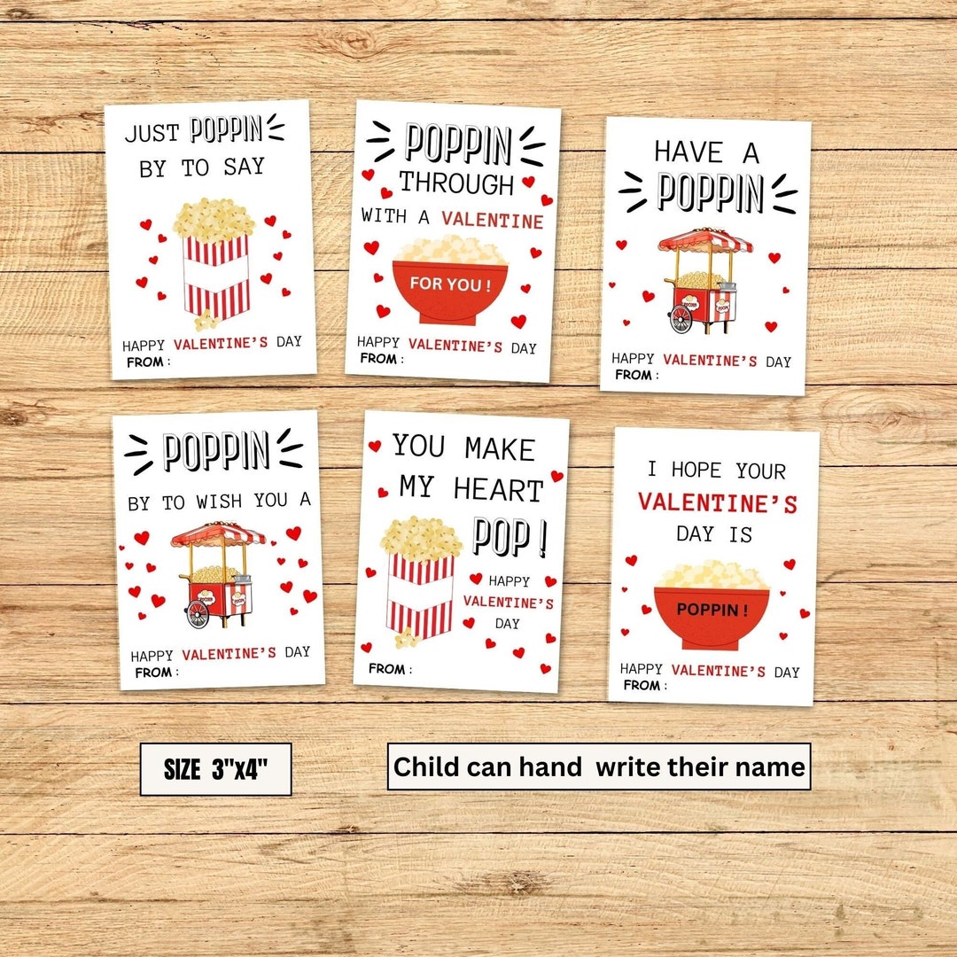 Popcorn Valentine Cards for Kids,kids Valentine Cards, Popcorn ...