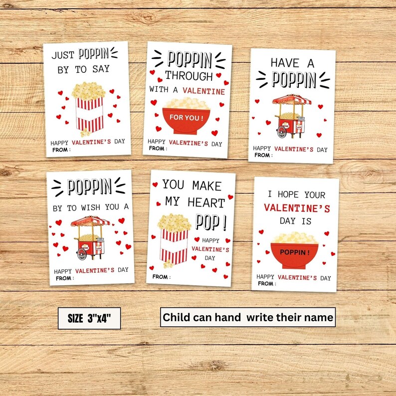Popcorn Valentine Cards for Kids,kids Valentine Cards, Popcorn ...