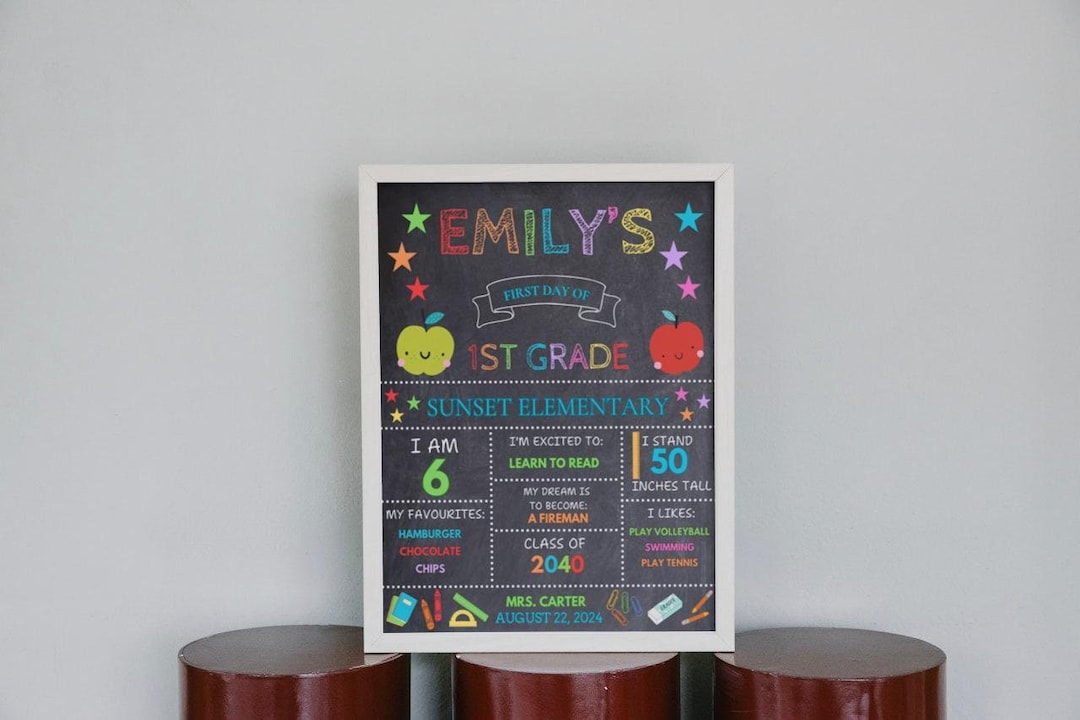 Chalkboard First Day of School Sign: Editable Canva Template (digital ...