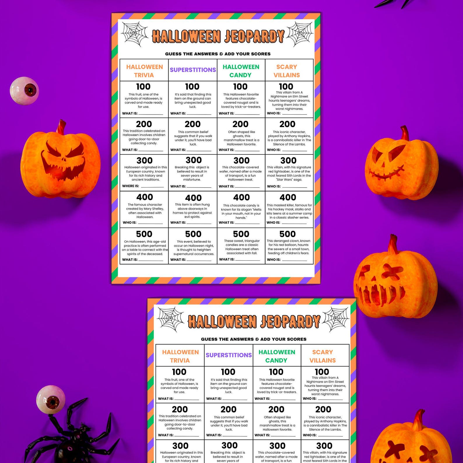 Halloween Jeopardy Game: Trivia for Adults & Kids (digital Download) - Etsy