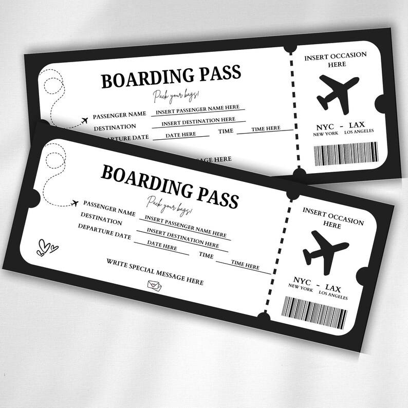 Editable Boarding Pass Template, Custom Travel Gift, Printable Plane ...