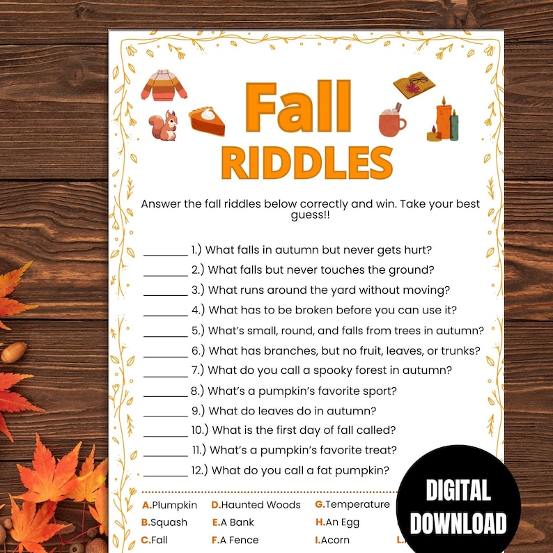 Fall Riddles, Fall Games, Fall Party Games, Autumn Games, Fall Games ...
