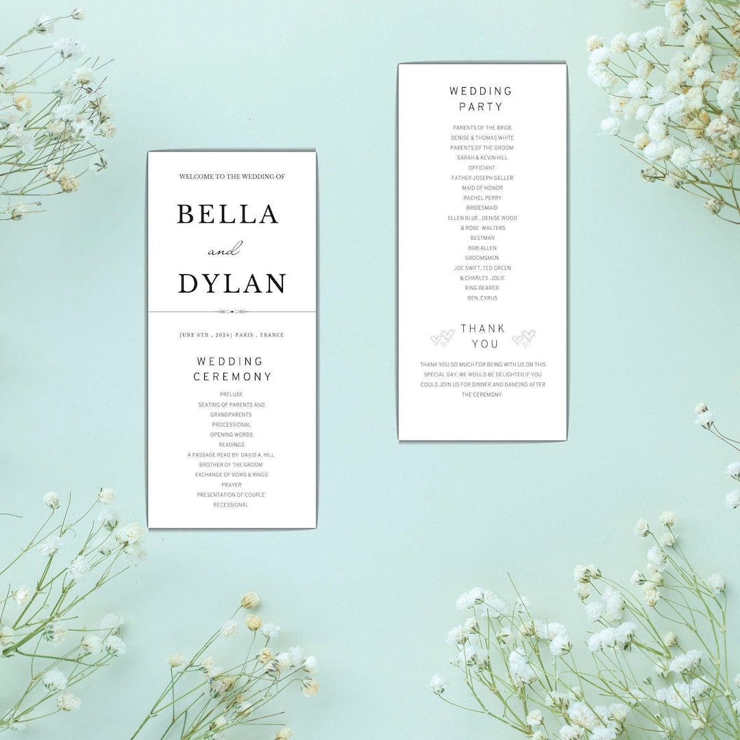 Modern Wedding Program Template, Elegant Wedding Ceremony Program ...