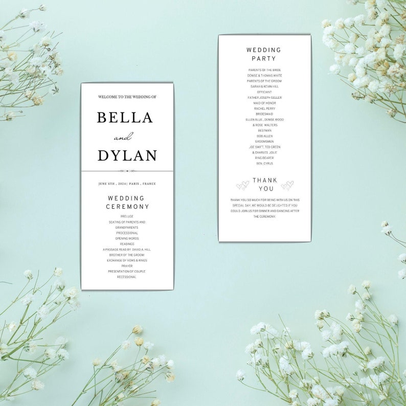 Modern Wedding Program Template, Elegant Wedding Ceremony Program ...