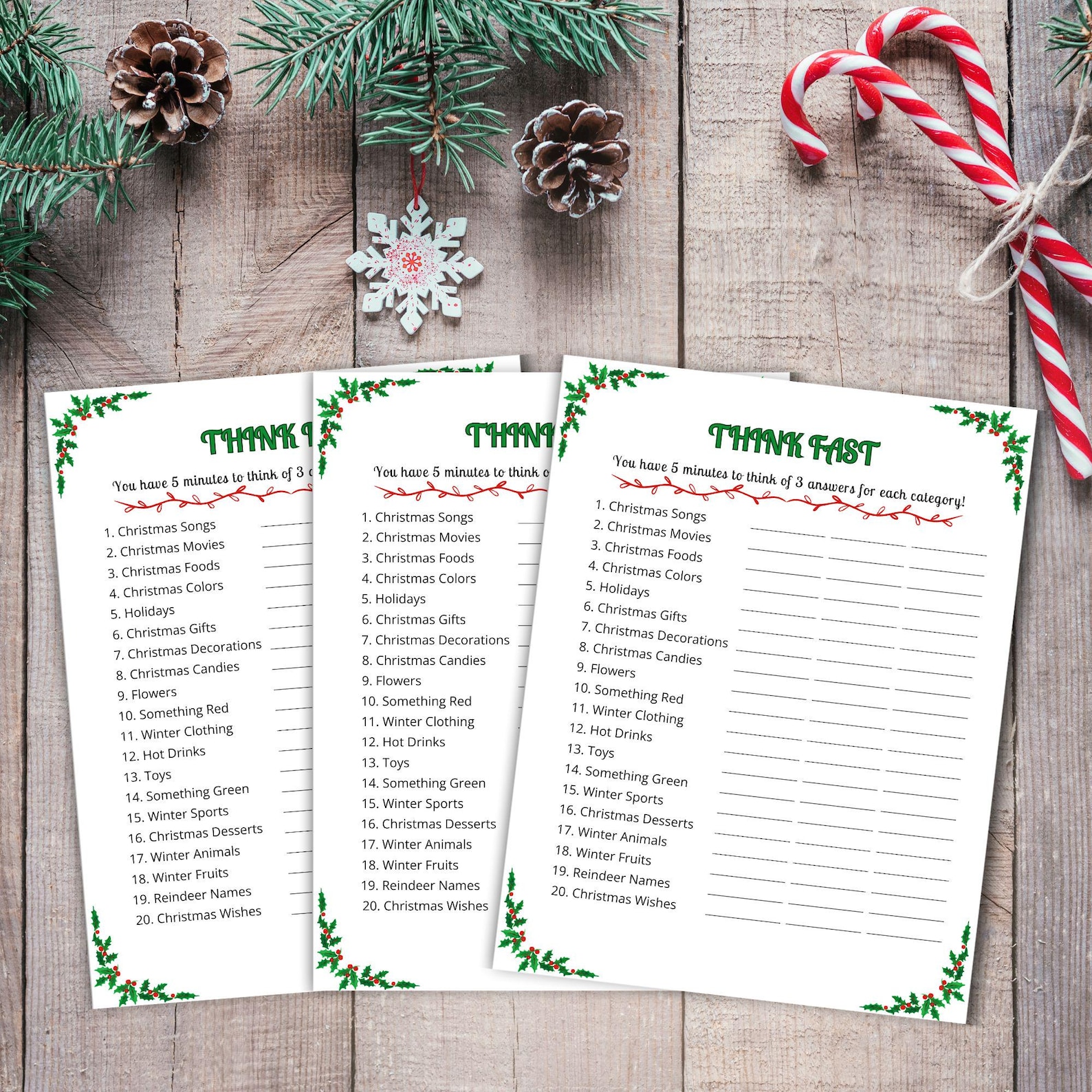 Think Fast Game, Holiday Party Game, Christmas Printable Game ...