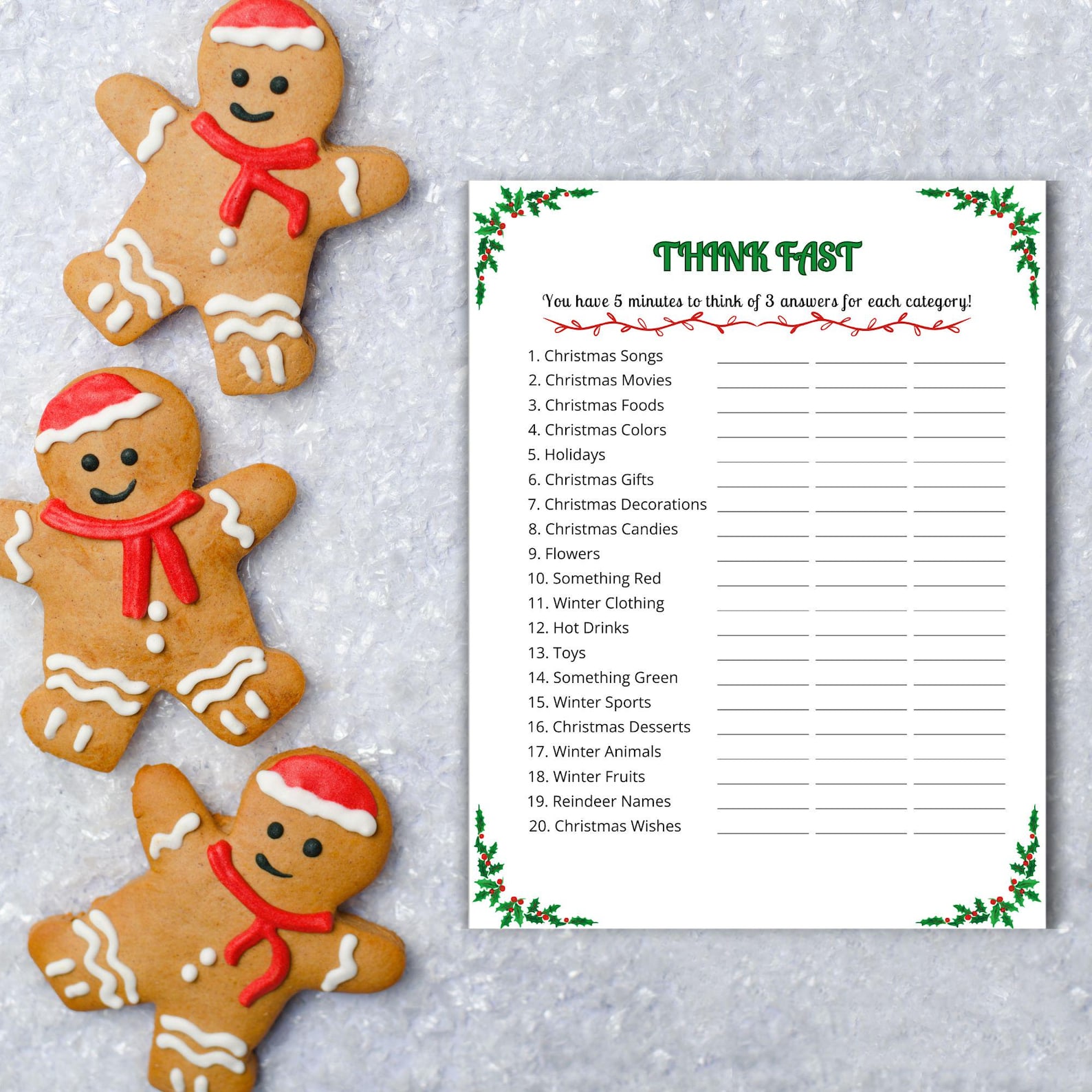 Think Fast Game, Holiday Party Game, Christmas Printable Game ...