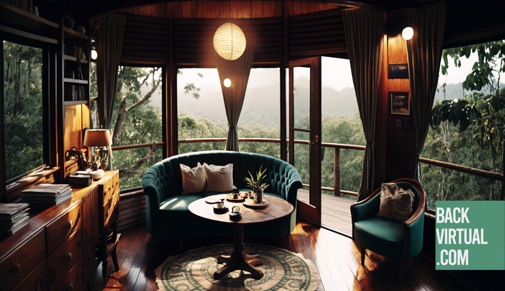 Zoom Virtual Background, Treehouse Office Modern Morning Treetops Above ...