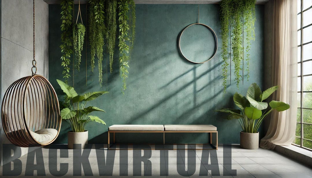 Zoom Virtual Background, Plants on Neutral Sage Green Wall and Natural ...