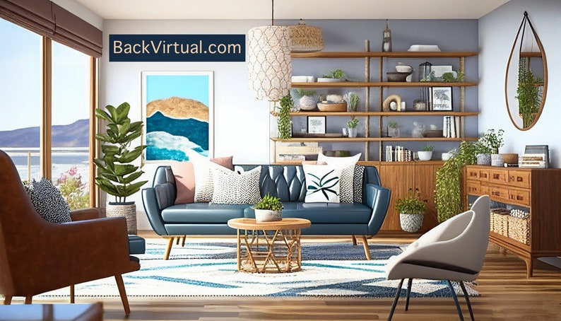 Zoom Virtual Background, Ocean Sea Island Views Modern Living Room ...
