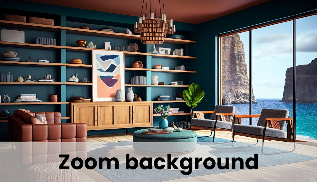 Zoom Virtual Background, Ocean Sea Island Views Bright Modern Office ...