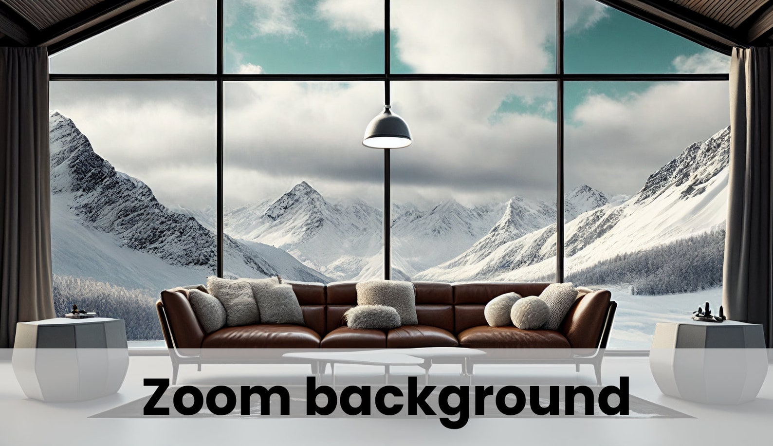 Zoom Virtual Background, Mountain Home Office Modern With Snowy Peaks ...