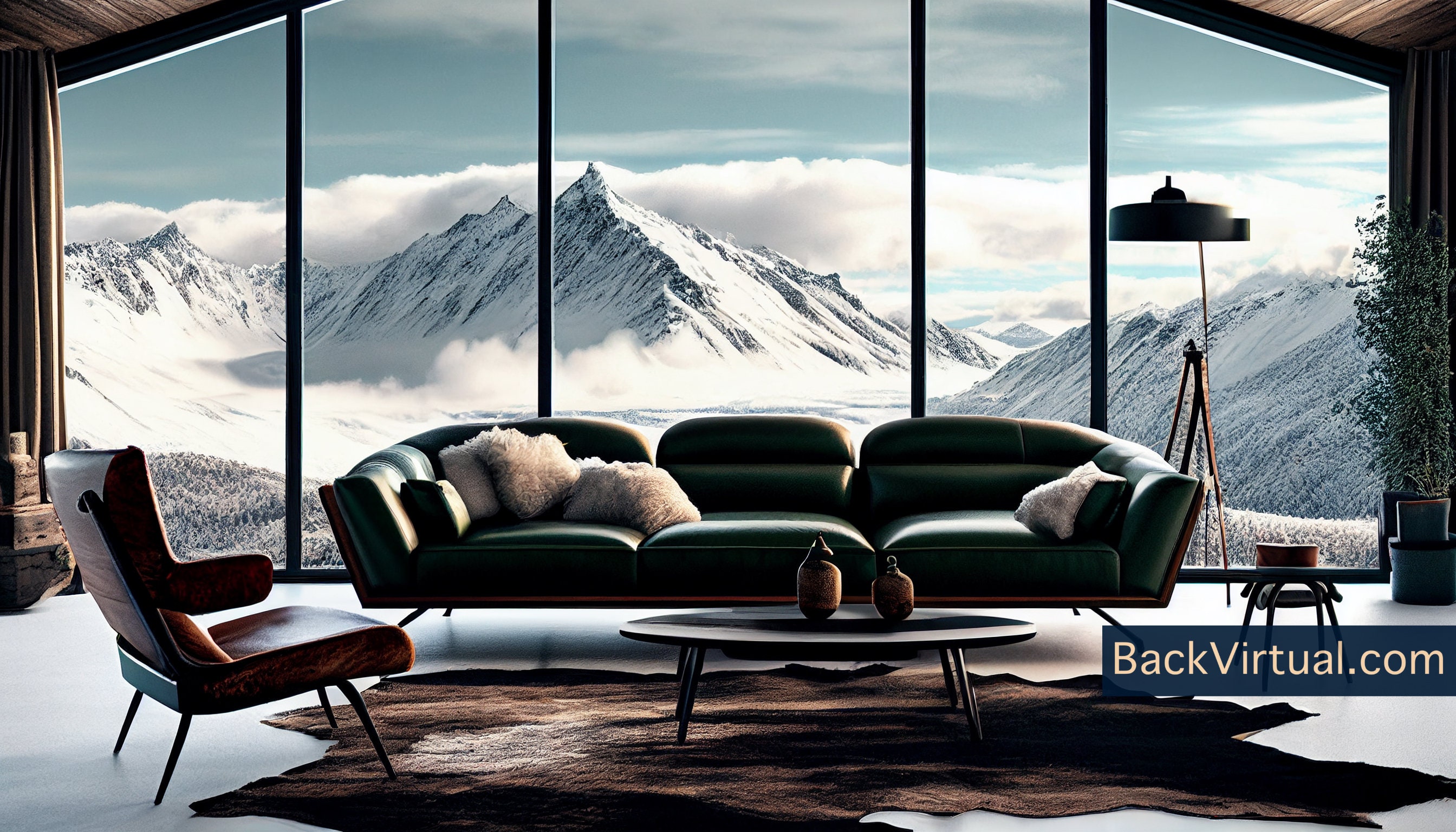Zoom Virtual Background , Mountain Home Office Modern With Snowy Peaks ...
