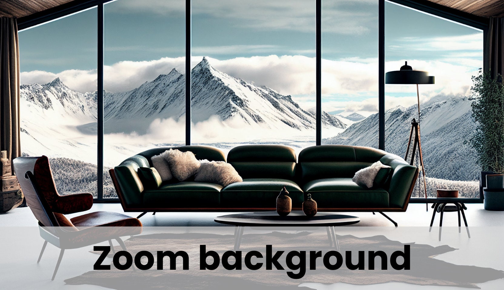 Zoom Virtual Background , Mountain Home Office Modern With Snowy Peaks ...